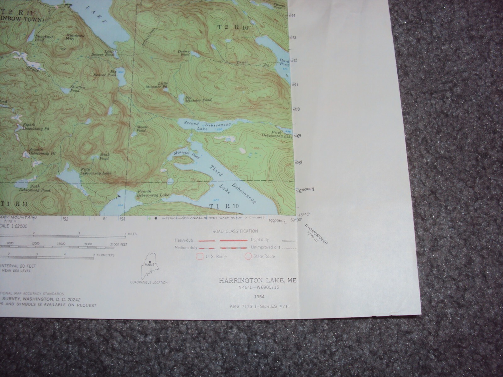 VINTAGE - HARRINGTON LAKE, MAINE - 1954 - USGS TOPOGRAPHIC TOPO MAP | eBay