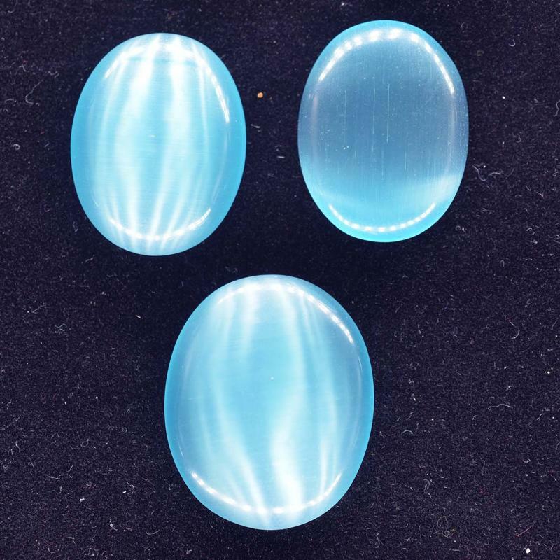95 CT. SKY BLUE CAT'S EYE OVAL 29X24 26X20 MM CABOCHON GEMSTONE NNS-530 ...