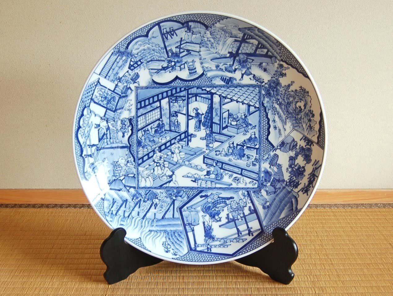 Japan Arita ware art Edo period craftsman map 18 in big plate with box ...
