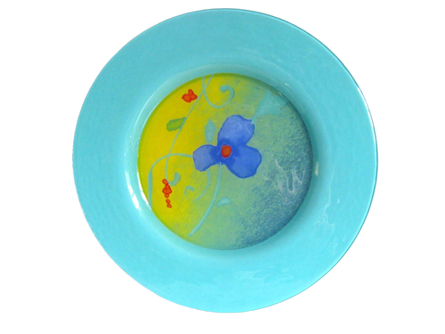 Dibbern Germany Blue Glass 13" Platter Plate With a Floral Center | eBay