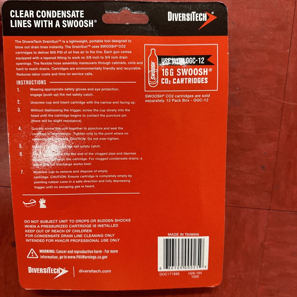 DiversiTech Drain Clearing Gun w/ Flexible Hose GG-1 DrainGun NEW ...