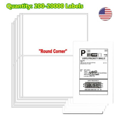 200-20000 8.5x5.5 Shipping Labels Half Sheet Self Adhesive Round Corner ...