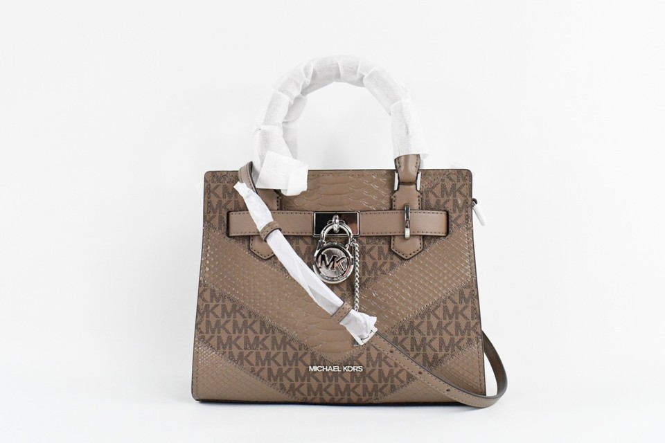 Michael Kors Hamilton Small Satchel Signature MK Leather Crossbody Bag ...