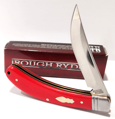Rough Ryder Red Bow Clip Point Blade Trapper Folding Pocket Knife Cross ...