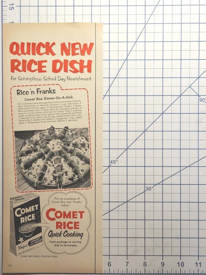 Comet Rice 'n Franks Dinner-On-A-Stick Recipe Houston TX Vintage Print ...
