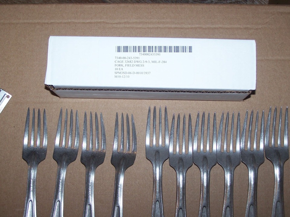 Fork 10 Military Mess Utica USA Utensil NIB + P38 Can Opener Army USMC ...