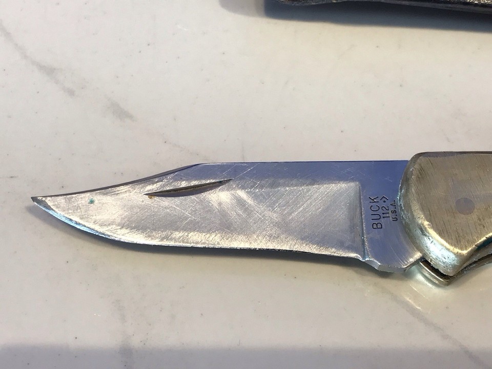 Vintage USA Buck 112 Folding Knife Brass Bolsters Wood Handle,leather ...