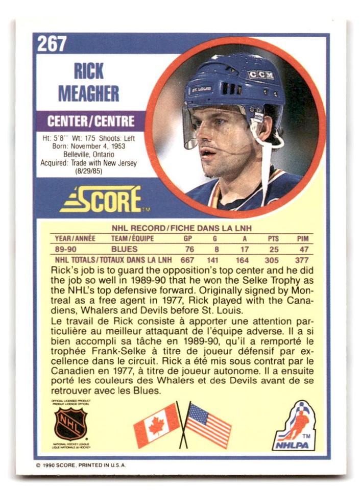 Rick Meagher 1990 Score Canadian HOCKEY #267 St. Louis Blues | eBay