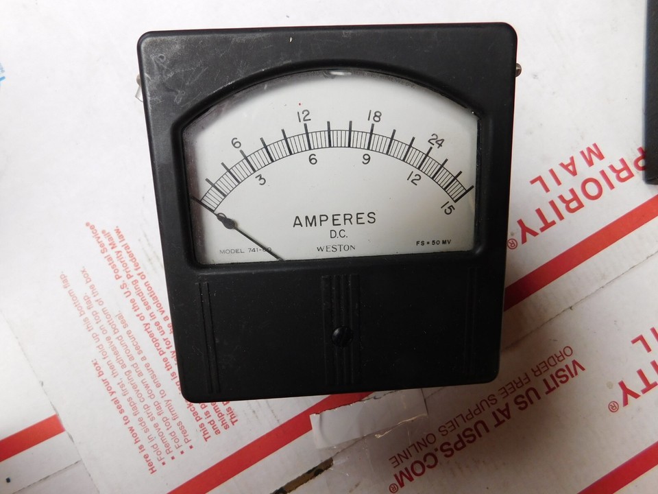 Panel Mount Meter Weston Volts D.C. amps 0-15 FS=50MV + SIMPSON 1 AMP ...