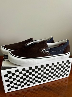 Vans Skate Slip-On Shoes, M13/W14.5, Dark Brown/Navy, Pop Cush Insoles ...