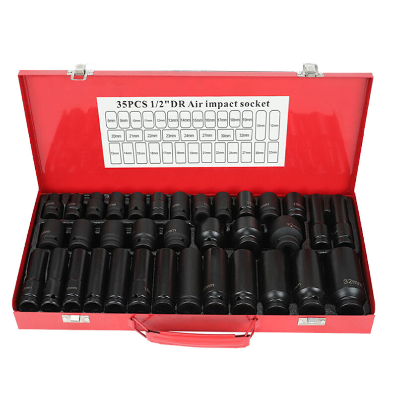 35 pcs Deep Impact Socket Set 1/2" Metric Drive 8-32mm SAE Impact ...