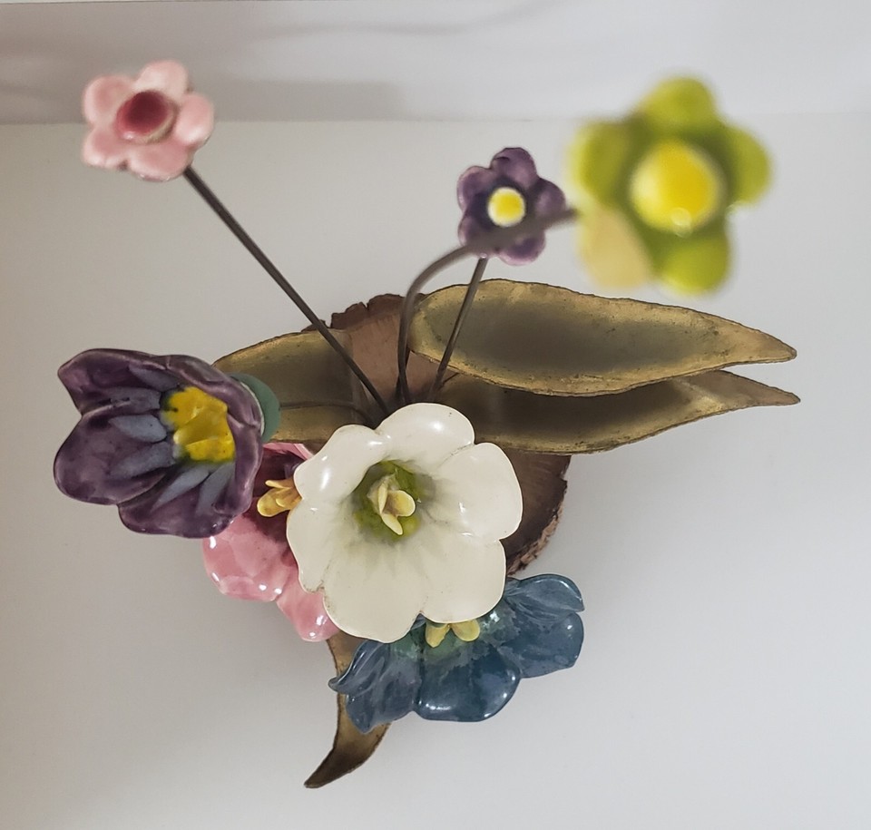 VTG Floral MCM Art Sculpture Winifred Cole Ceramic Metal Wood Brutalist ...