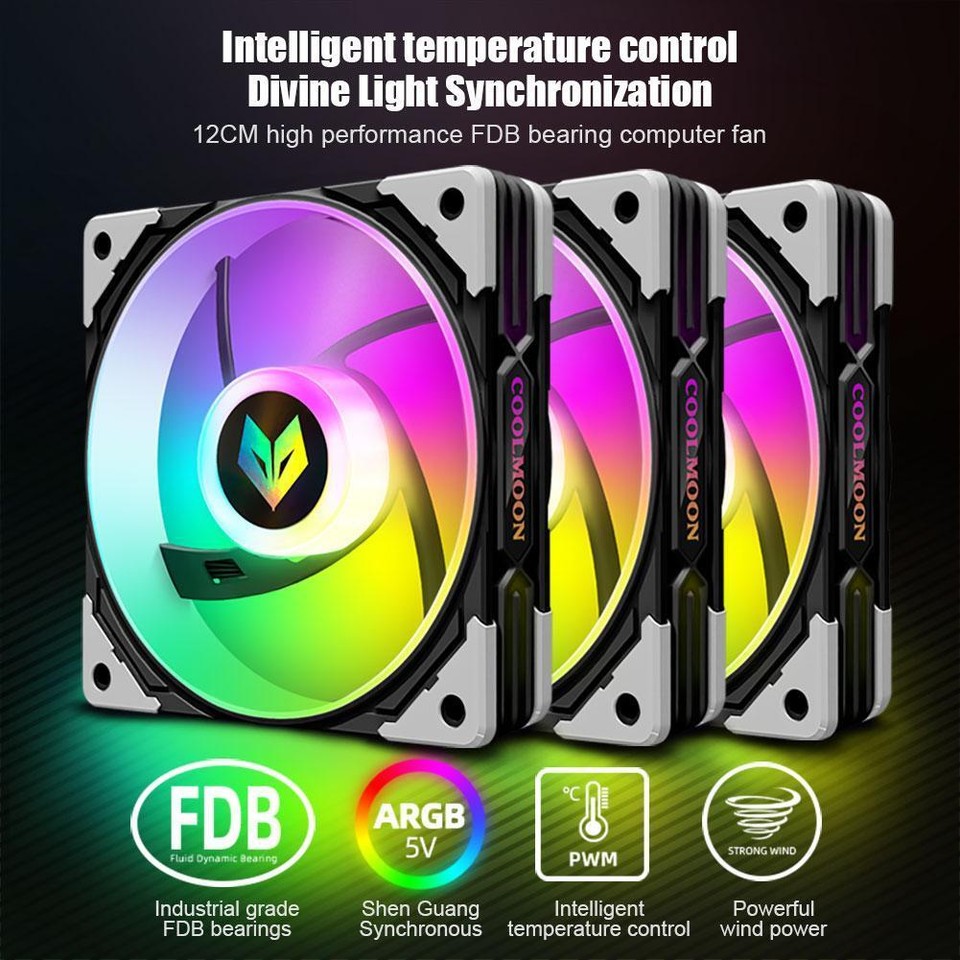 COOLMOON CPU Cooler 3 Pin PWM ARGB PC Quiet Ventilador FDB Bearing ...