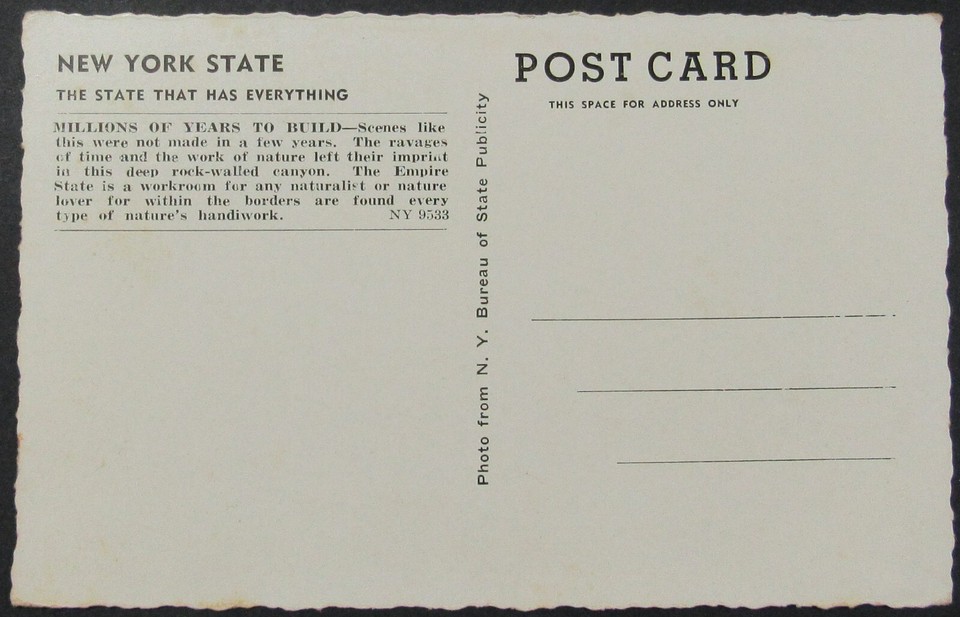 New York State Rock Wall Canyon Vintage Black White Postcard Unposted ...