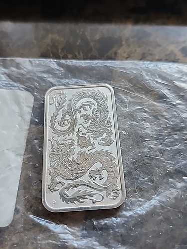 2020 1 Troy OZ Perth Mint Dragon Rectangular Silver Coin Bar BU, Minor ...