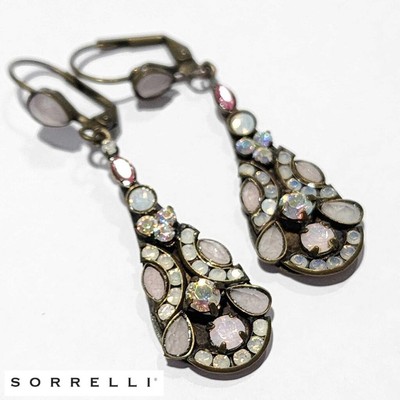 Sorrelli Pink White Crystal Antique Gold Lever Back Tear Drop Earrings ...