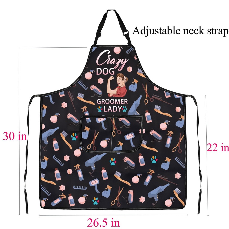 FUSTMW Crazy Dog Groomer Lady Apron With Pockets for Women - Hair ...