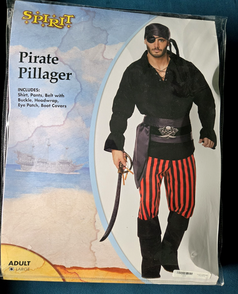Spirit Halloween Men's Large Pirate Pillager Complete Costume Excellent ...