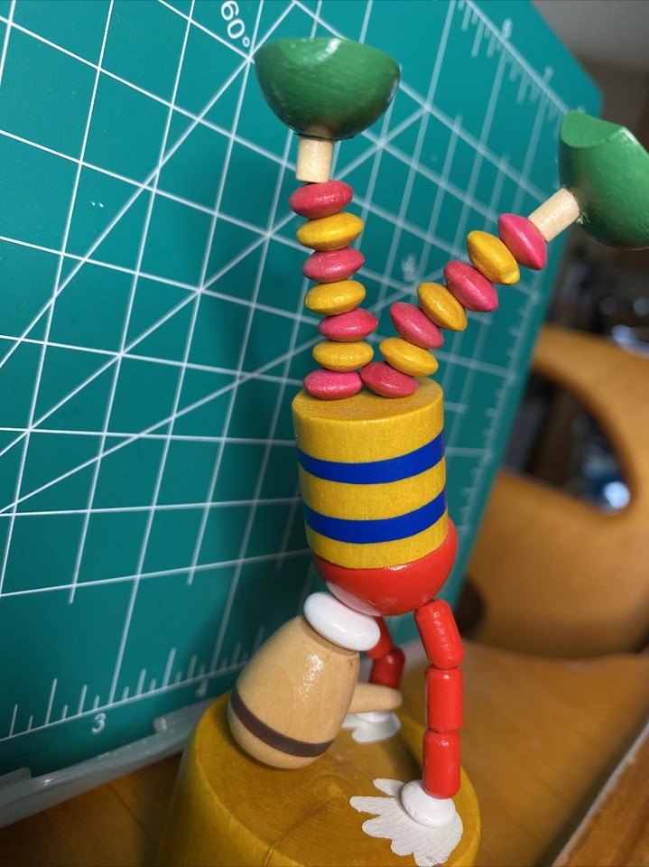 Wooden Circus Clown Push Button Puppet Movable Jointed Push-Up Toy | eBay