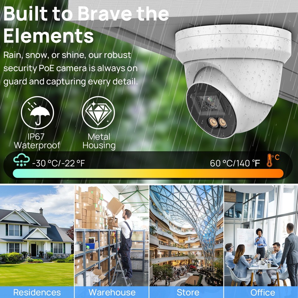 NEW VIKYLIN Full Color Turret POE 8MP 4K IP Camera Onvif Security ...
