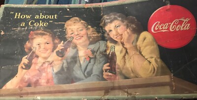 Rare 1944 Coca Cola "How About A Coke" Cardboard Sign 56" x 27" | eBay