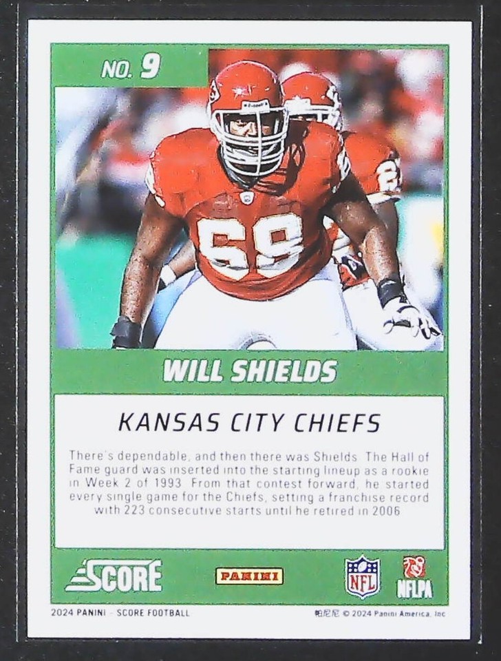 2024 Score Will Shields First Ballot #9 Kansas City Chiefs | eBay