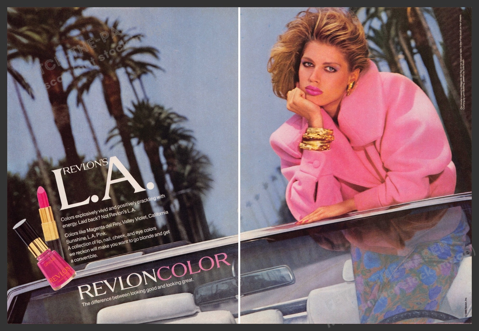 Revlon Beth Rupert 1980s Print Ad (2 page) 1986 L.A. Convertible Car ...