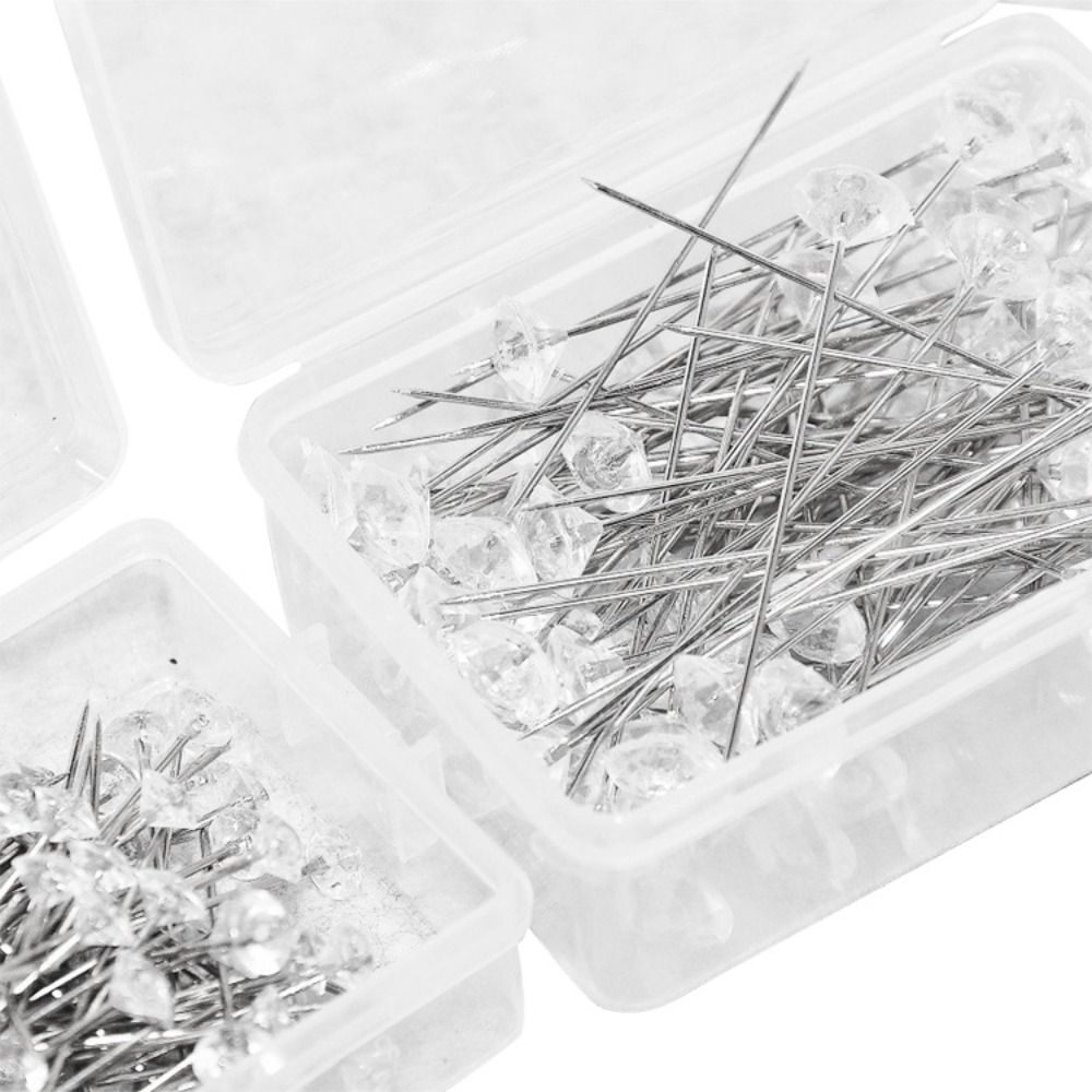 100Pcs Floral Craft Suppplies Clear Flower Pins Crystal Diamond Head ...