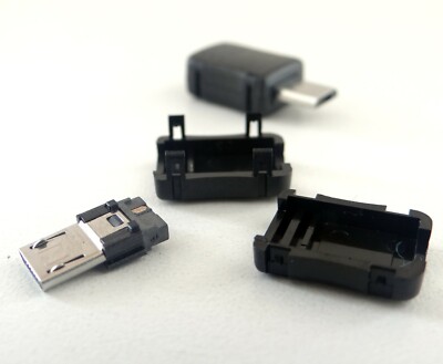 Micro USB Type B 3-Pin Male Plug Power Connector Solder SnapOn Plastic ...