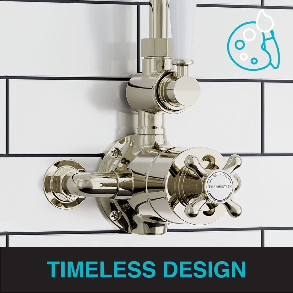 Shower Head Caddy Mixer Valve Riser Rail Downton Thermostatic Gold ENKI ...