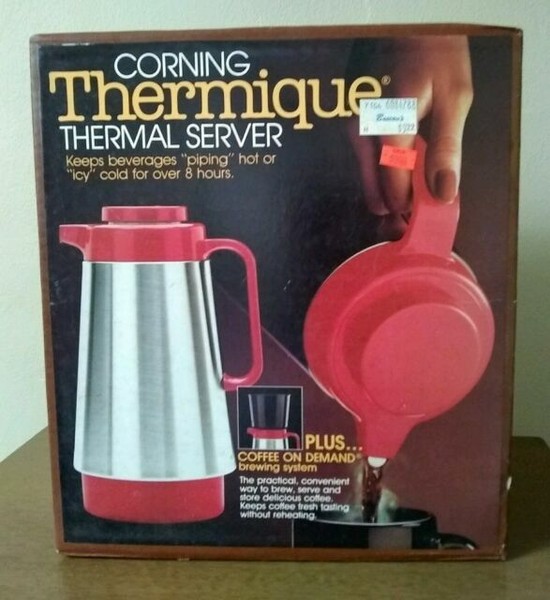 Vintage Red Corning Thermique Thermal Server Coffee Brew 1Qt/1L ...