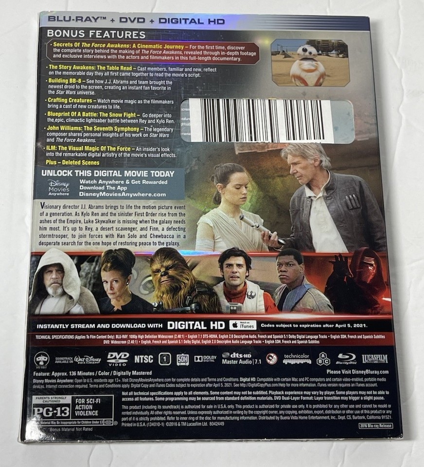 Star Wars: Episode VII: the Force Awakens (Blu-ray, 2015) New/Sealed W ...