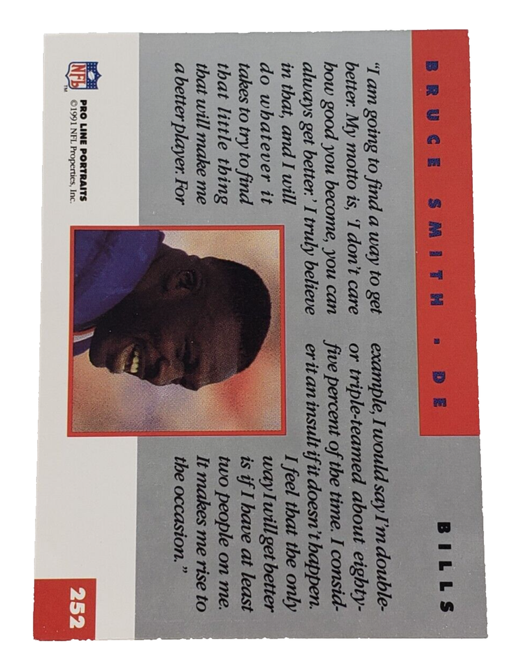 1991 Pro Line Portraits Football Bruce Smith #252 Buffalo Bills NFL HOF ...