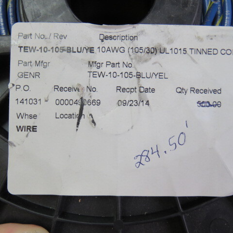 GENERAL WIRE TEW-10-105-BLU/YEL Qty of 250 per Lot 10AWG (105/30 ...