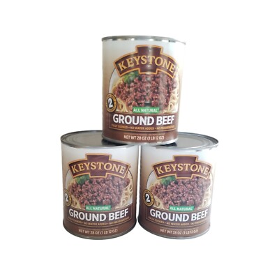 3 Cans Keystone Meats Natural Ground Beef Fully Cooked 28 oz Ea ...