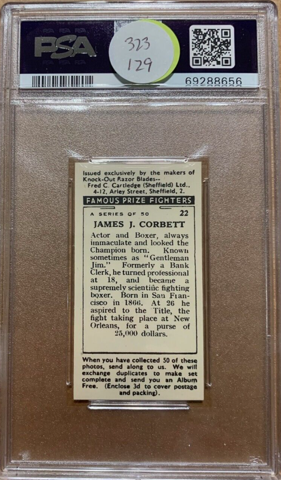 1938 Cartledge Boxing #22 James J. Corbett Famous Prize Fighters PSA 8 ...