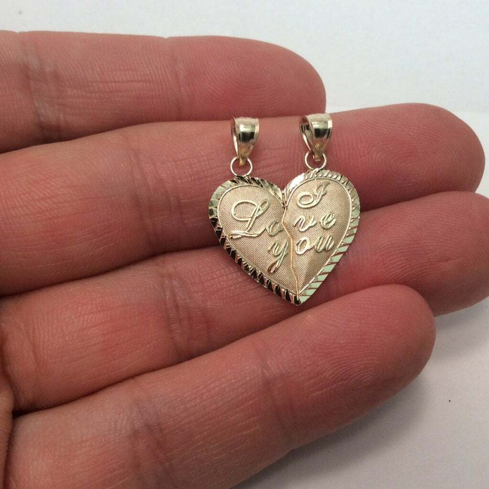 1.70 Grams Mens Ladies 10k Yellow Real Gold I love You Split Heart ...