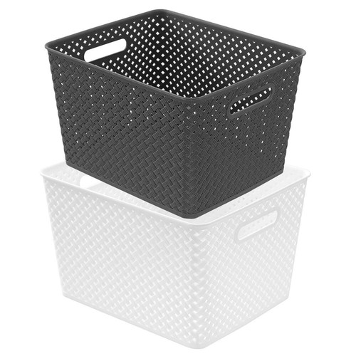 2x Box Sweden Weave Basket Home Office Storage Container Organiser 35 ...