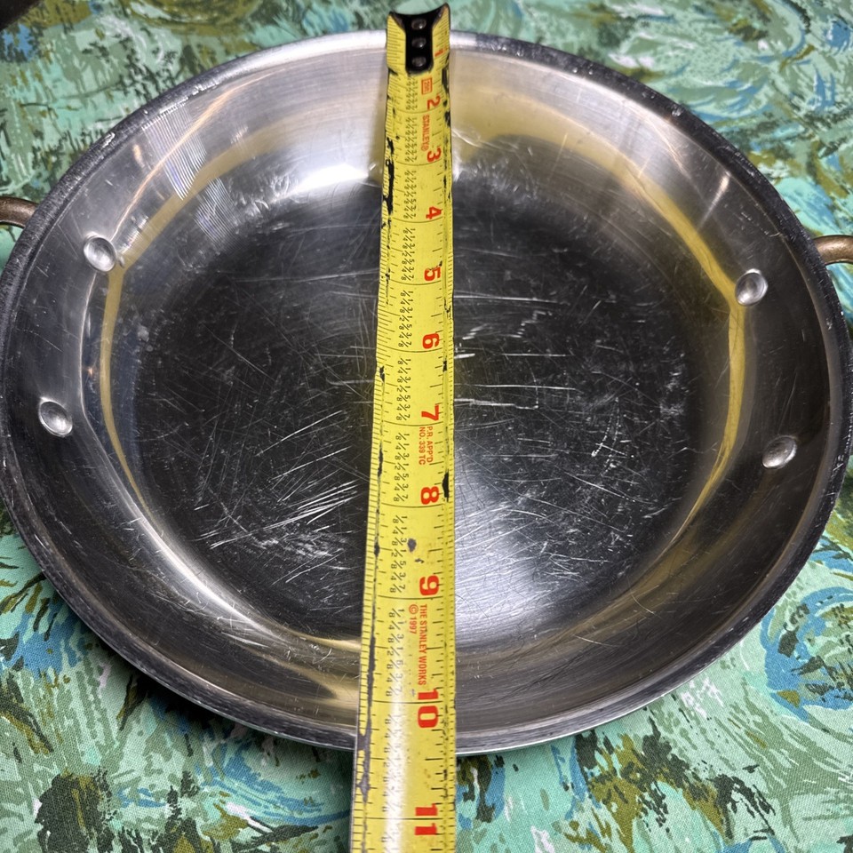 Vintage Copper Clad Skillet Double Brass Handle Stainless Steel Inside ...