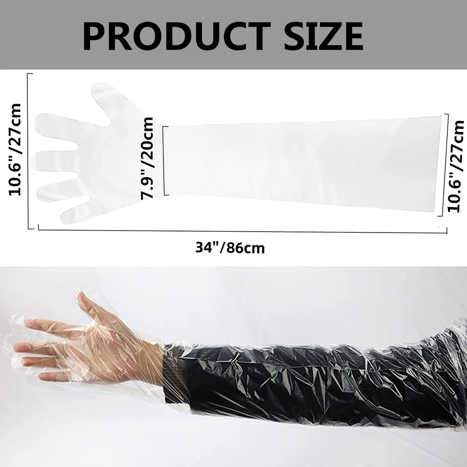 50pcs Long Disposable Gloves, Extra Long Full Arm 34inch - Veterinary ...