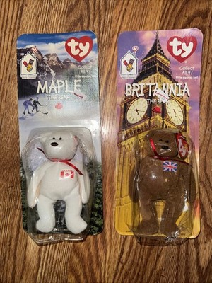 1997 Maple the Bear Retired Ty Beanie Baby Brown Nose and Britannia the ...