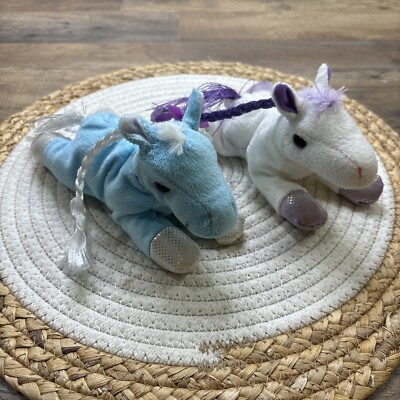 Unipak Plush Unicorns LOT of 2 Unicorn Stuffed Animals 8” Blue White | eBay