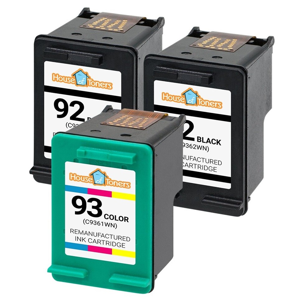 3PK Fits HP 92 Black C9362WN HP 93 Color Ink Cartridge for HP93 C9361WN ...