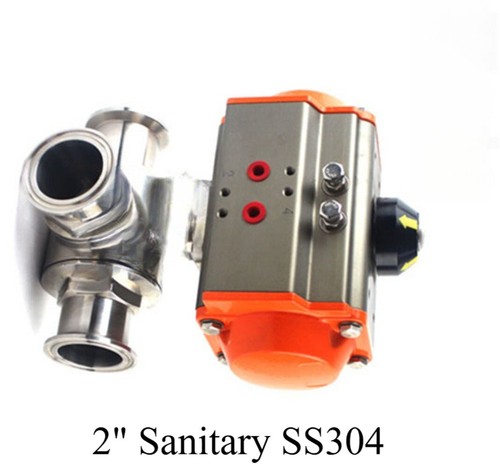 2" Sanitary SS304 Three way T-port Clamp Pneumatic Ball Valve Single ...