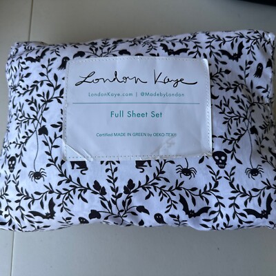 New London Kaye FULL Sheet Set Black And White Halloween New | eBay