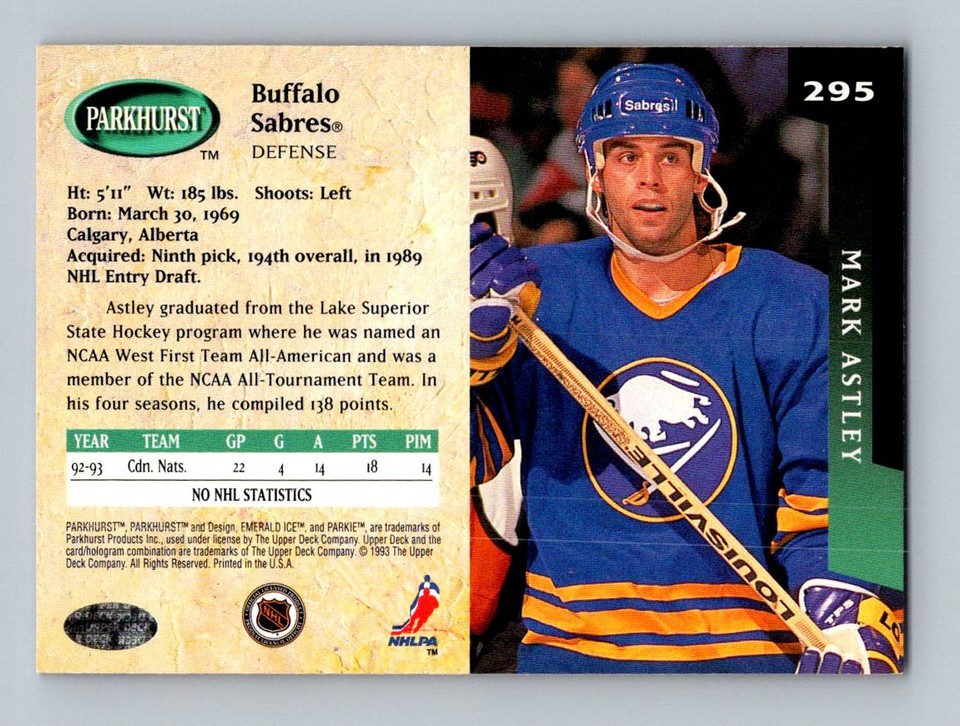 1993-94 Parkhurst - #295 Mark Astley (RC) | eBay