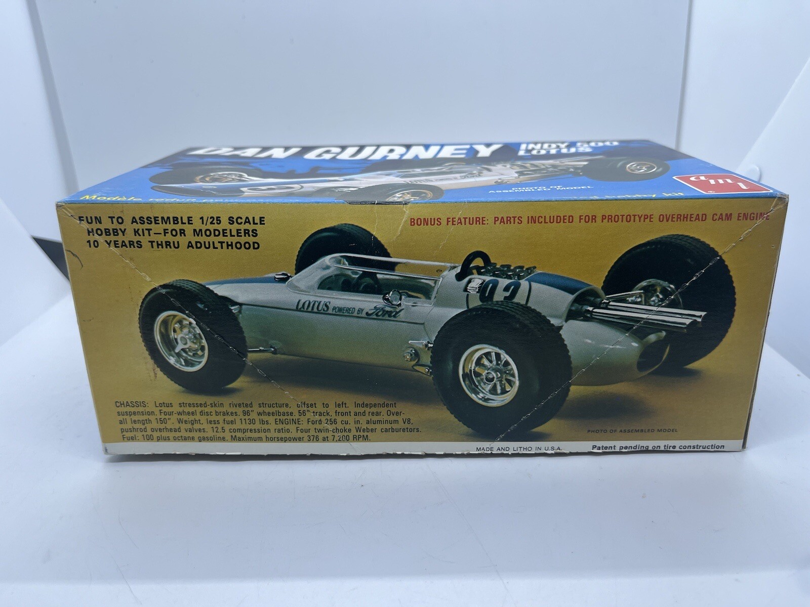 AMT Dan Gurney Indy 500 Lotus Racer 1:25 Scale Plastic Model Car Kit ...