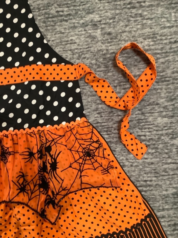 Pier 1 Imports Halloween Polka Dot Spider Web Hostess Apron Black ...