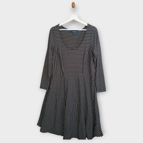 Modcloth Dress Womens 1X Gray White Stripe Weekend Plans A-Line Fit ...