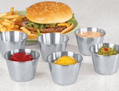 NEW SET OF 6 STAINLESS STEEL CONDIMENT CUPS NEW IN PACKAGE DELUXE ...